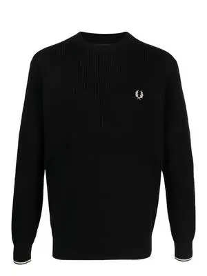 Fred Perry Logo Cotton Crewneck Jumper - Black