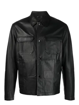 Emporio Armani Logo-patch Leather Jacket - Black