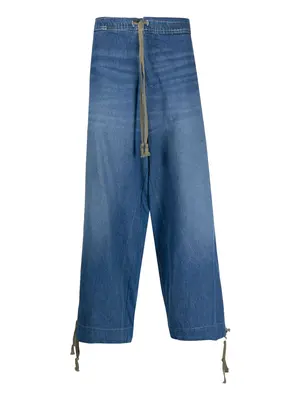 GREG LAUREN Wide Leg Denim Jeans - Denim Scuro