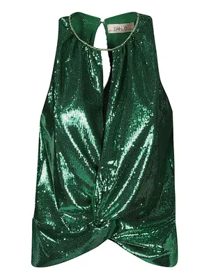 DAHLO Sequin Cropped Top - Green