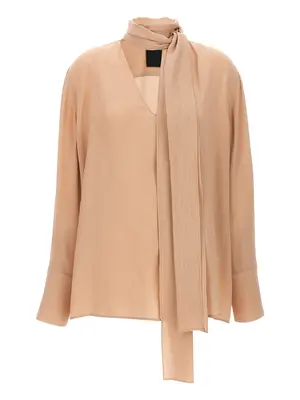 Givenchy Pussy-bow Jacquard Logo Blouse - Beige