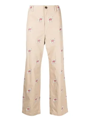 Junya Watanabe Graphic-print Cotton Trousers - Beige