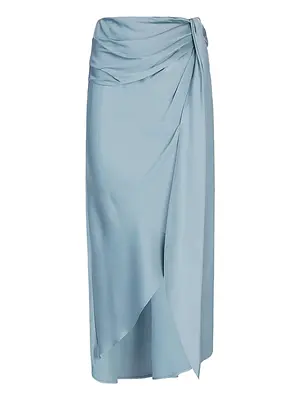Jonathan Simkhai Elisabetta Draped Satin Midi Skirt - Clear Blue