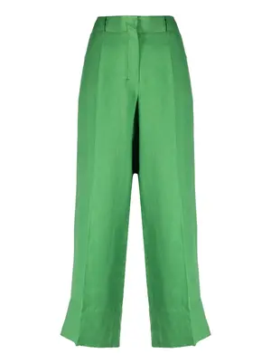 Max Mara Linen Cropped Trousers - Green