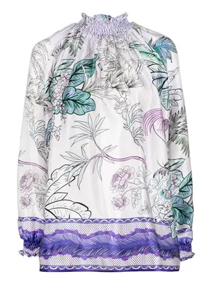 F.R.S FOR RESTLESS SLEEPERS High Neck Printed Silk Blouse - Lilac