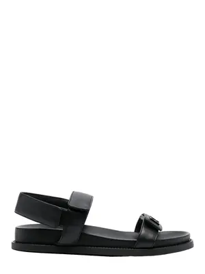 E 'CLAT Emporio Armani Logo Plaque Leather Sandals - Black