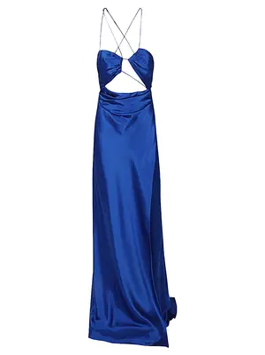 THE SEI Asymmetric Silk Long Dress - Blue