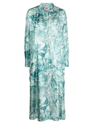 F.R.S FOR RESTLESS SLEEPERS Printed Silk Shirt Dress - Blue