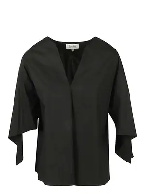PSOPHIA Cotton V-neck Top - Black