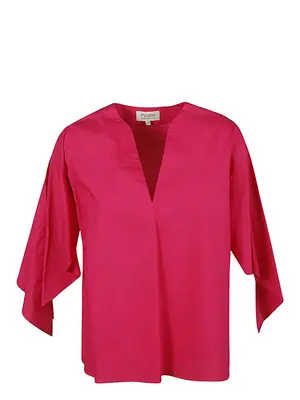 PSOPHIA Cotton V-neck Top - Fuchsia