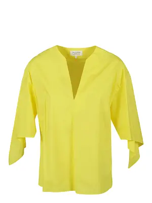 PSOPHIA Cotton V-neck Top - Yellow