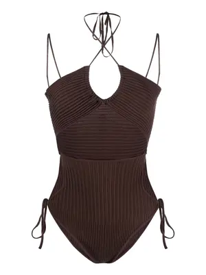 ANDREĀDAMO Cut Out Knit Bodysuit - Beige