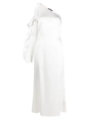David Koma Ruffle Detail One Shoulder Midi Dress - White