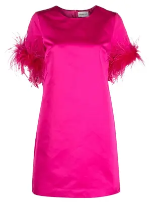 PAROSH P.a.r.o.s.h. Feather-trimmed Mini Dress - Fuchsia