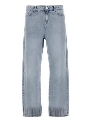 Karl Lagerfeld Rhinestone Fringed Straight Leg Jeans - Light Blue