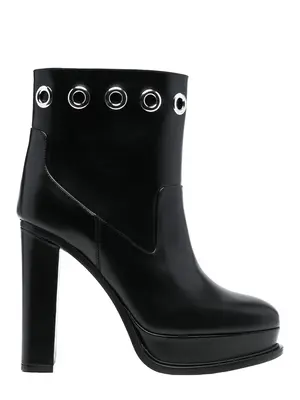 Alexander McQueen Leather Platform Ankle Boots - Black
