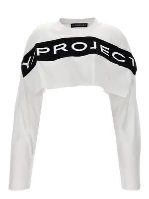 Y/project Logo Crop T-shirt - White/black