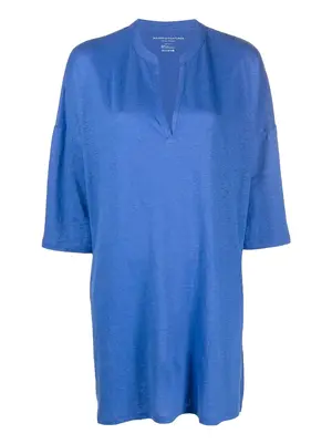 Majestic International Filatures 3/4 Sleeve Linen Blend Tunic Dress - Blue