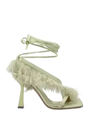 SEBASTIAN MILANO Feather Wrap Satin Sandals - Green