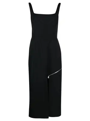 Alexander McQueen Grain De Poudre Wool Midi Dress - Black