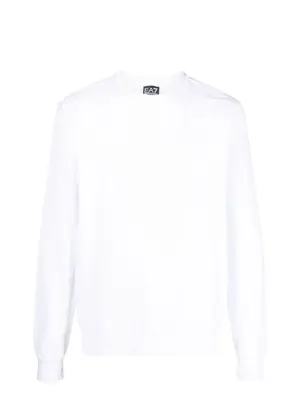 EA7 Logo Cotton Crewneck Sweatshirt - White