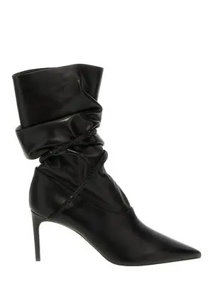 Rene Caovilla Rhinestone Nappa Ankle Boots - Black