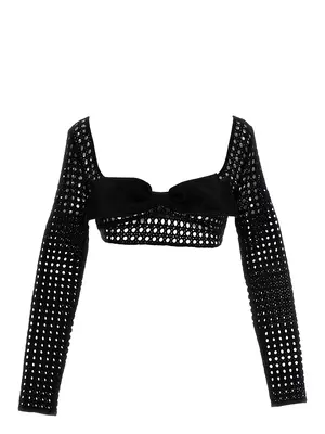 Giambattista Valli Cropped Macramé Bow Top - Black