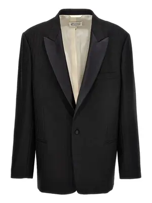 MAISON MARGIELA Striped Wool Blazer - Black