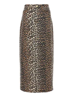 GANNI Animal Print Denim Long Skirt - Brown