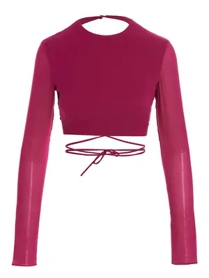 Andamane Cropped Georgette Top - Fuchsia