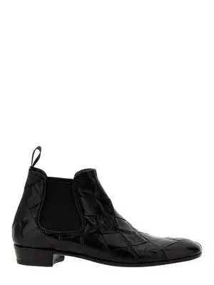LIDFORT Braided Leather Ankle Boots - Black