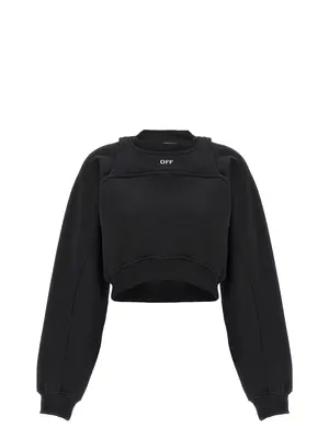 Off White Cropped Sweatshirt - White/black