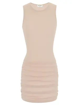 Saint Laurent Stretch Tulle Short Dress - Beige