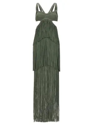 Herve Leger Strappy Tiered Fringe Dress - Green