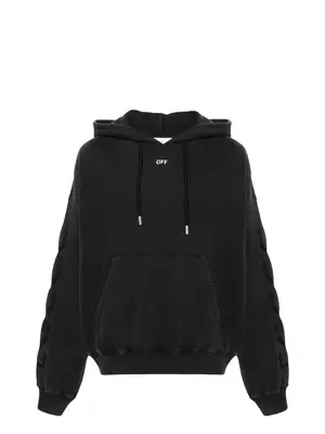 Off White Logo Cotton Hoodie - Black