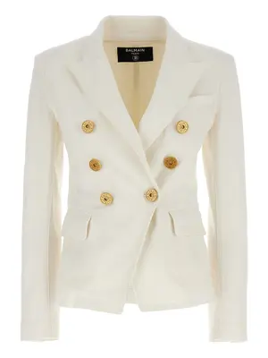 Balmain Double-breasted Denim Blazer - White