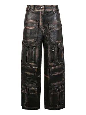 FERMAS.CLUB Leather Cargo Trousers - Black