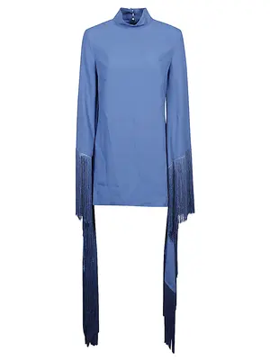 TALLER MARMO MAIN Taller Marmo Mini Del Mar Fringed Mini Dress - Blue