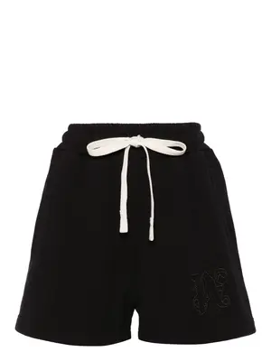 Palm Angels Logo Cotton Shorts - Black