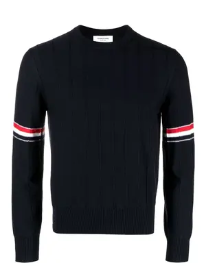 Thom Browne Rwb Stripe Wool Crewneck Jumper - Blue