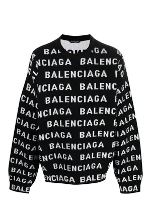 Balenciaga Allover Logo Crewneck Sweater - Black