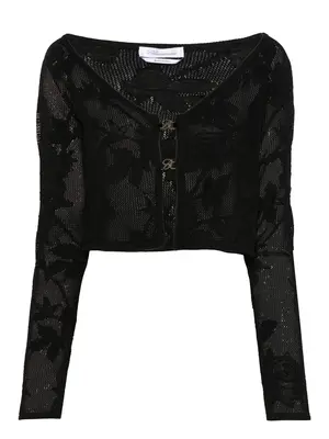 Blumarine Embroidered Cropped Cardigan - Black