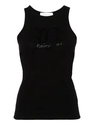 Blumarine Logo Ribbed Tank Top - Black
