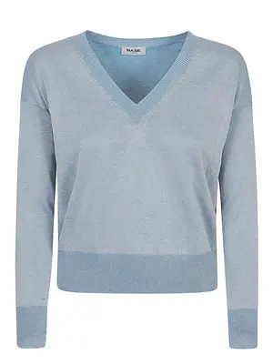 BASE Cotton-blend V-neck Sweater - Clear Blue