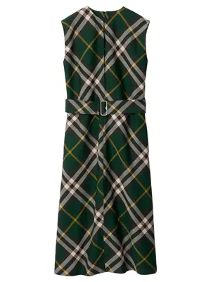 Burberry Check Motif Wool Midi Dress - Green