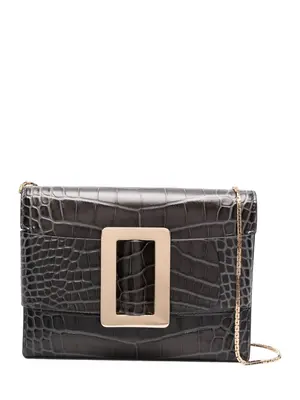 Boyy Buckle Croco Embossed Leather Travel Clutch - Black