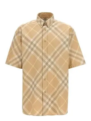 Burberry Check Shirt With Logo Embroidery - Beige