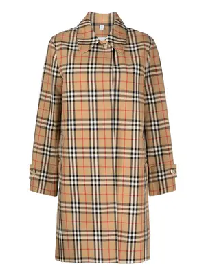 Burberry Check Motif Raincoat - Beige