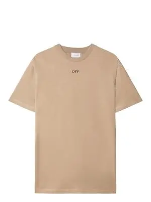 Off White Logo Cotton T Shirt - Beige