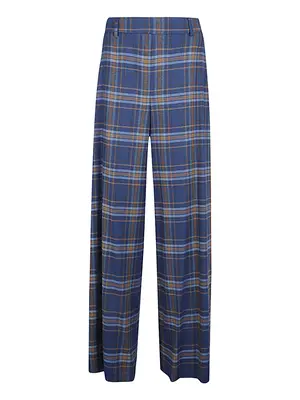 NIU Wide Leg Checkered Trousers - Blue